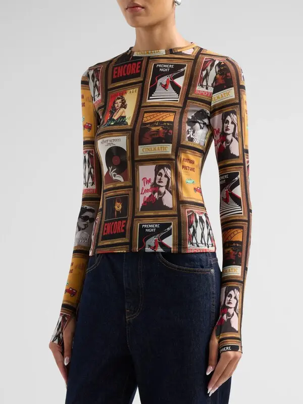 Alice + Olivia Delaina Printed Long-sleeve Crewneck Top