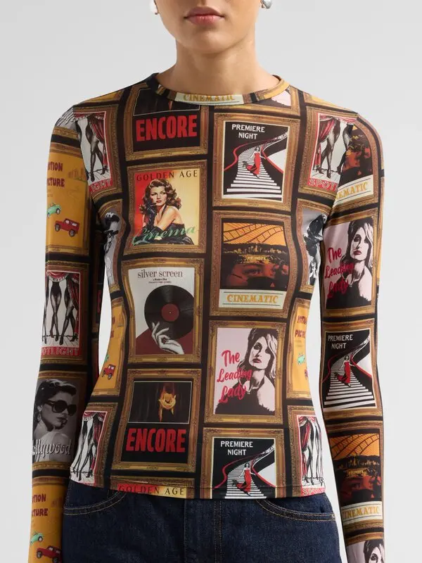 Alice + Olivia Delaina Printed Long-sleeve Crewneck Top