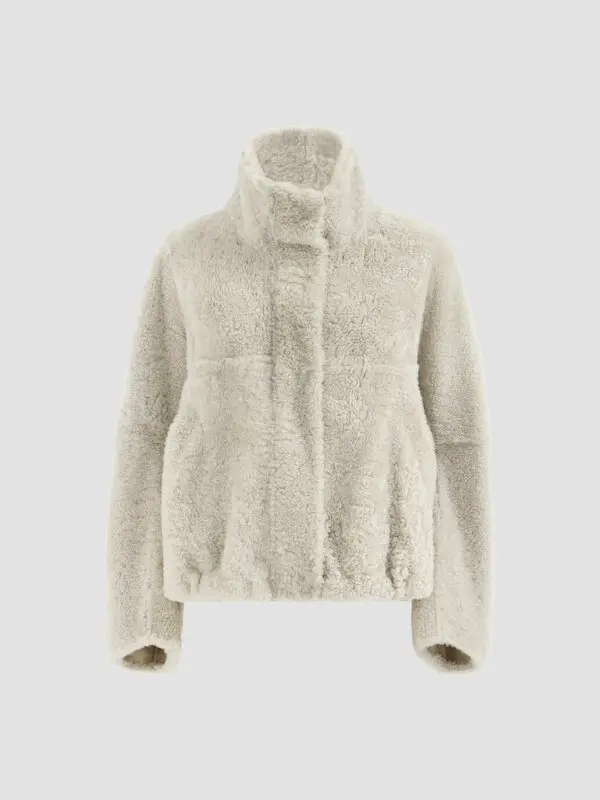 Brunello Cucinelli Fuzzy Shearling Outerwear Coat With Monili