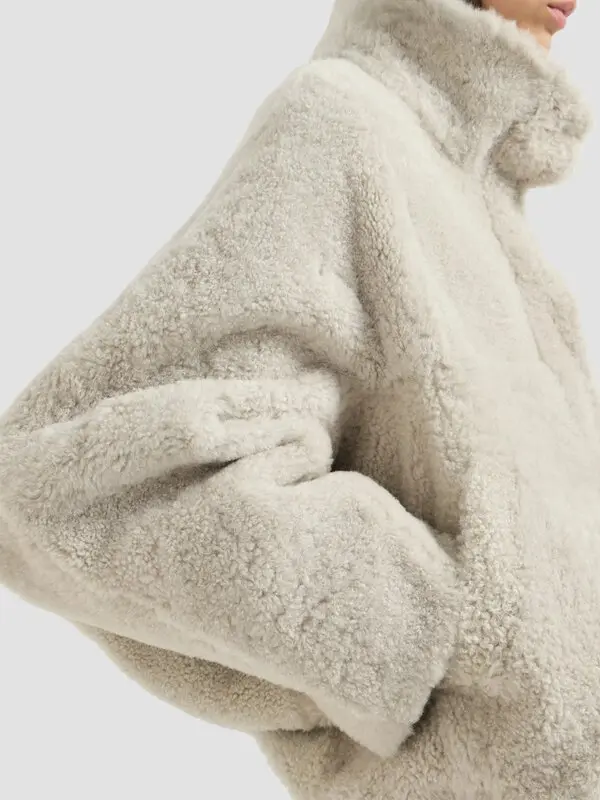 Brunello Cucinelli Fuzzy Shearling Outerwear Coat With Monili