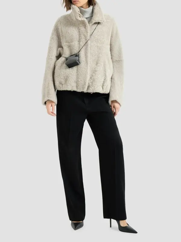 Brunello Cucinelli Fuzzy Shearling Outerwear Coat With Monili