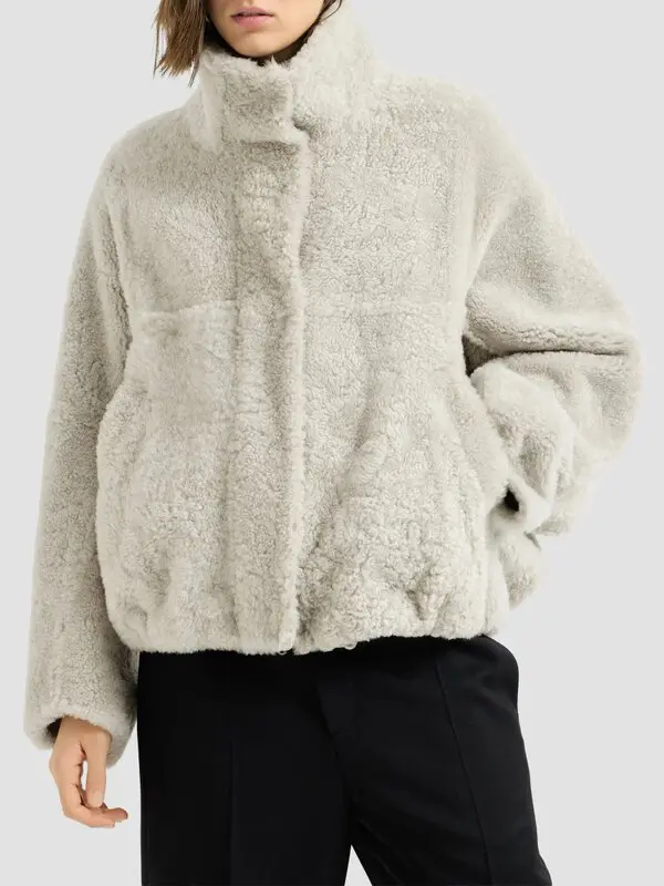 Brunello Cucinelli Fuzzy Shearling Outerwear Coat With Monili