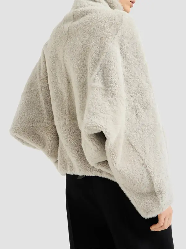 Brunello Cucinelli Fuzzy Shearling Outerwear Coat With Monili