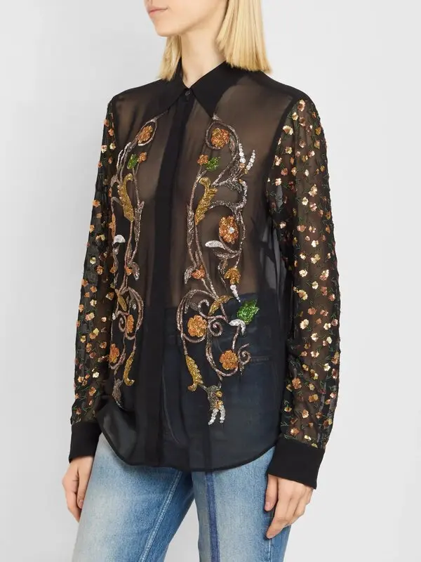 Dries Van Noten Chowy Floral Embellished Sheer Shirt