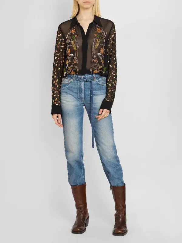 Dries Van Noten Chowy Floral Embellished Sheer Shirt