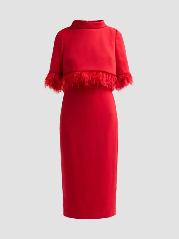 Badgley Mischka Layered Feather-trim Cocktail Dress