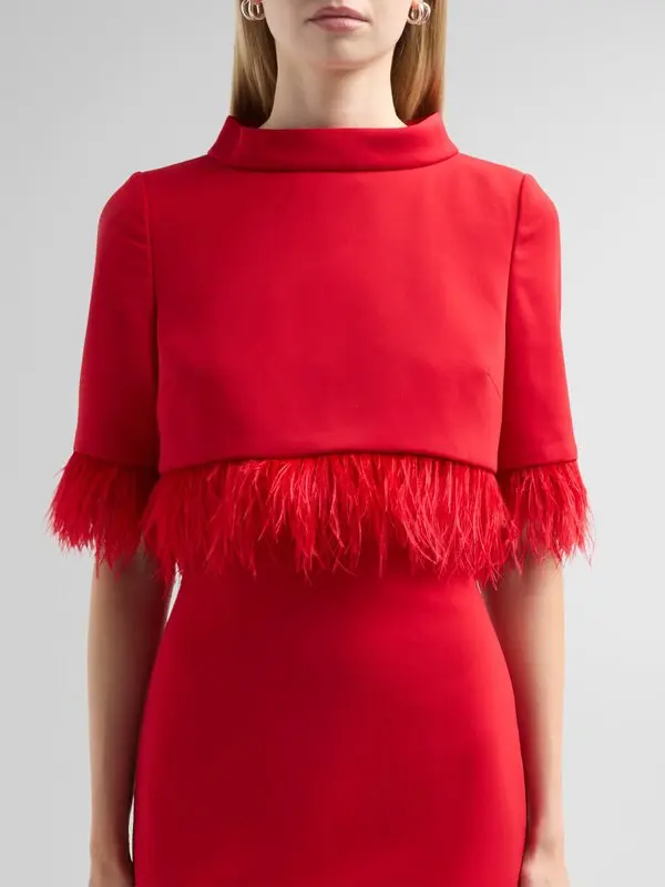 Badgley Mischka Layered Feather-trim Cocktail Dress