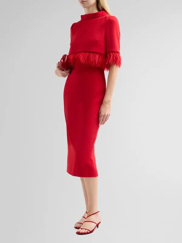 Badgley Mischka Layered Feather-trim Cocktail Dress