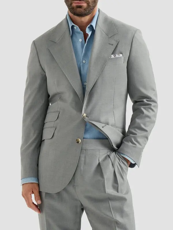 Brunello Cucinelli Virgin Wool And Silk Lightweight Hopsack Cavallo Tailor Blazer - Grey