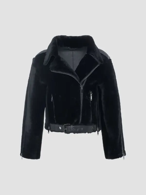 Gorski Select Shearling Lamb And Leather Moto Jacket - Black