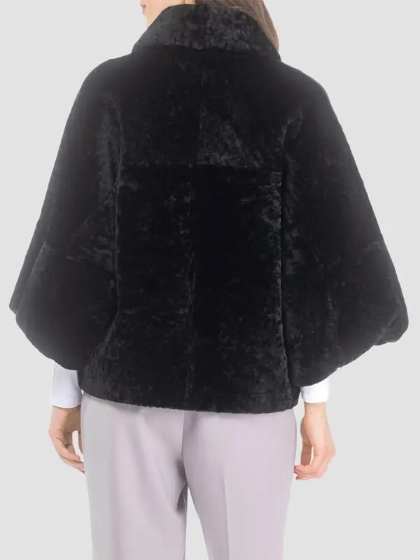 Gorski Textured Shearling Lamb Zip Coat With Cropped Sleeves