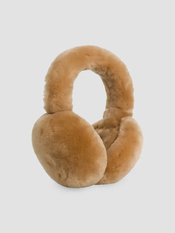 Gorski Select Shearling Lamb Earmuffs With Covered Band - Camel