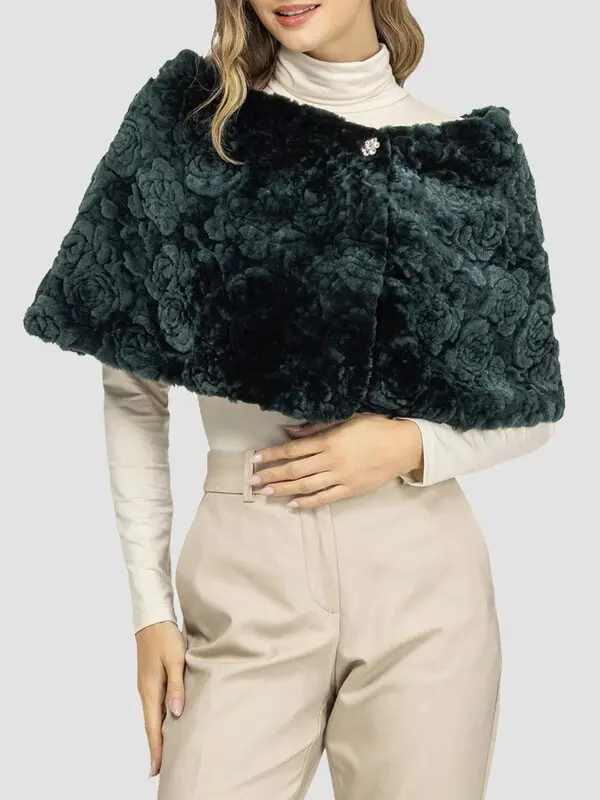 Gorski Select Shearling Lamb Rose Cut Capelet - Emerald