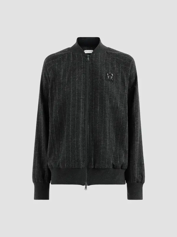 Brunello Cucinelli Comfort Virgin Wool Dazzling Chalk Stripe Sweatshirt With Logo - Anthracite