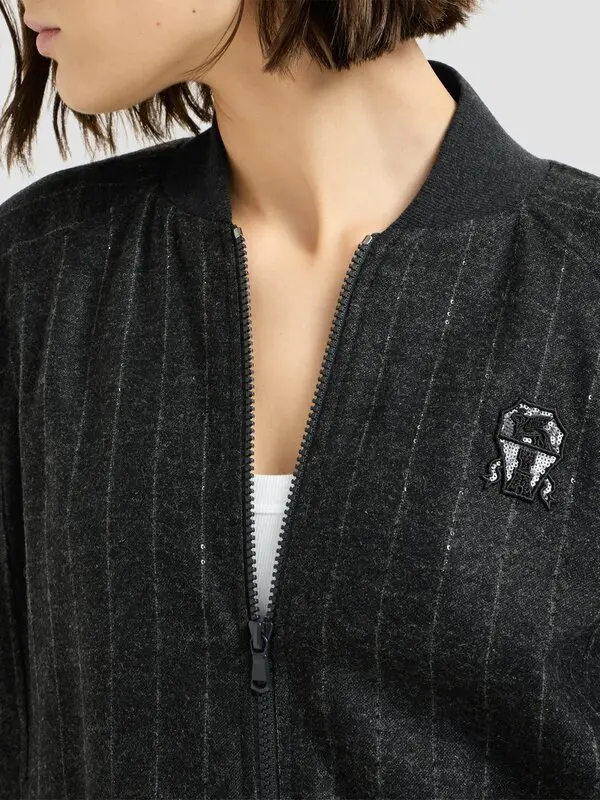 Brunello Cucinelli Comfort Virgin Wool Dazzling Chalk Stripe Sweatshirt With Logo