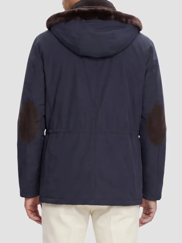 Gorski Water Repellent Parka Jacket With Select Shearling Lamb Trim - Navy