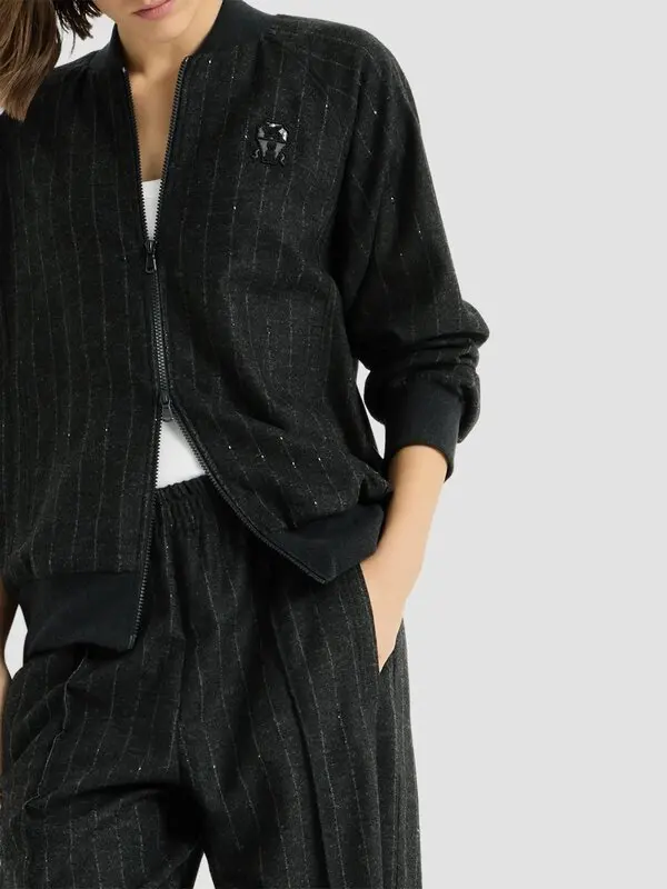 Brunello Cucinelli Comfort Virgin Wool Dazzling Chalk Stripe Track Trousers