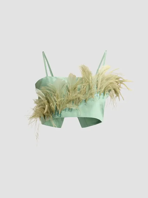 Azeeza Walton Feather-trimmed Top - Mint