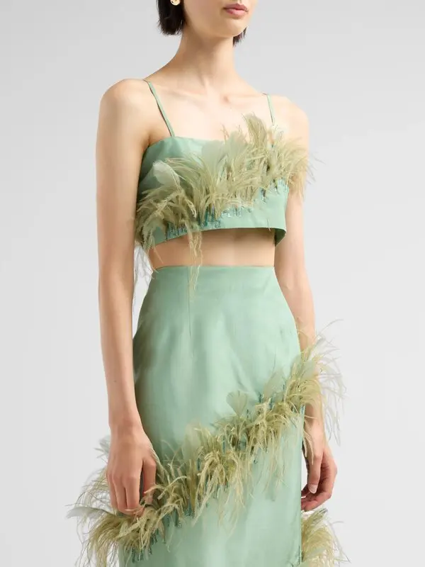 Azeeza Walton Feather-trimmed Top