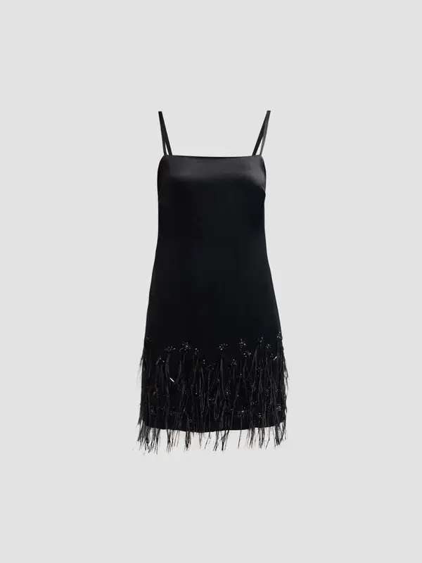 Azeeza Kavin Satin Embellished Mini Dress - Black