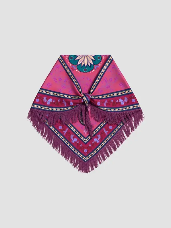 Freya Gaia Printed Silk Triangle Scarf - Raspberry Lavender