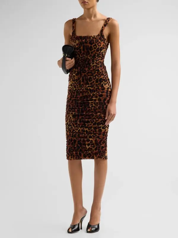L'Agence Anya Leopard-print Shirred Midi Dress