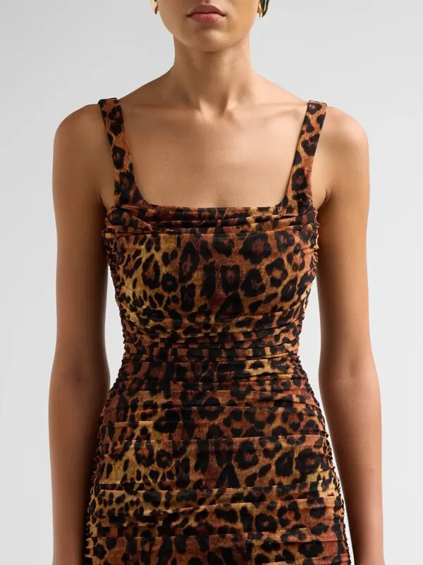 L'Agence Anya Leopard-print Shirred Midi Dress
