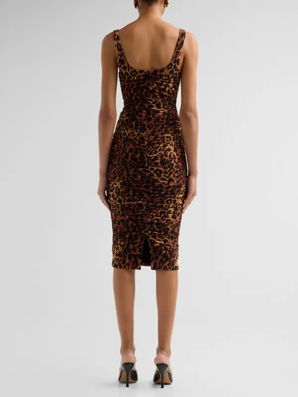 L'Agence Anya Leopard-print Shirred Midi Dress