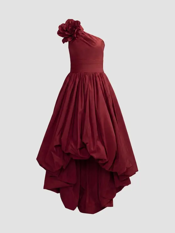 Mac Duggal 3d Flower Faille One-shoulder High-low Gown - Ruby