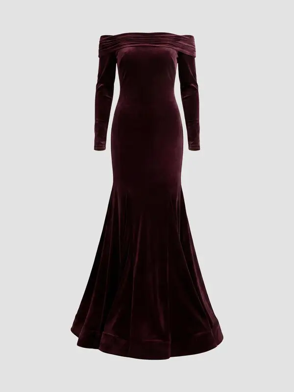 Mac Duggal Velvet Off-the-shoulder Mermaid Gown
