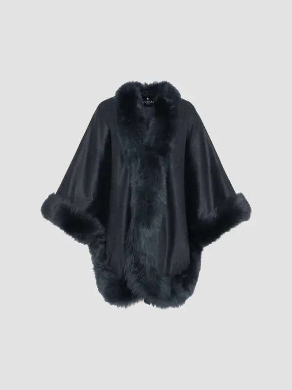Gorski Cashmere Cape With Toscana Shearling Lamb Trim - Anthracite