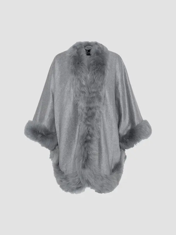 Gorski Cashmere Cape With Toscana Shearling Lamb Trim - Light Grey
