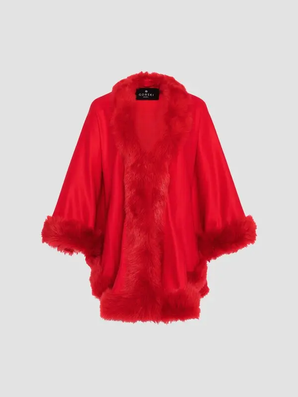 Gorski Cashmere Cape With Toscana Shearling Lamb Trim - Red