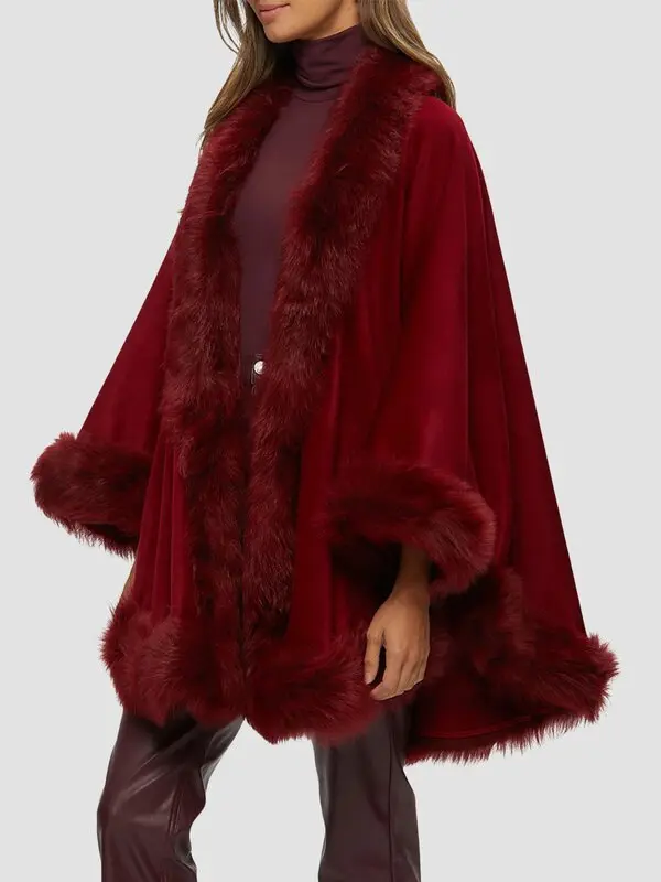 Gorski Cashmere Cape With Toscana Shearling Lamb Trim - Wine