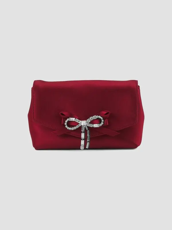 JIMMY CHOO Mini Bow Satin Crossbody Bag - Ruby Red Silver