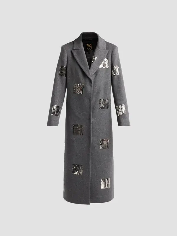 MILLY Wanda Sequin Coat - Grey