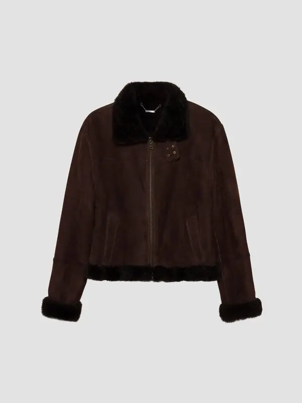 Simkhai Cassia Shearling-trim Suede Crop Jacket