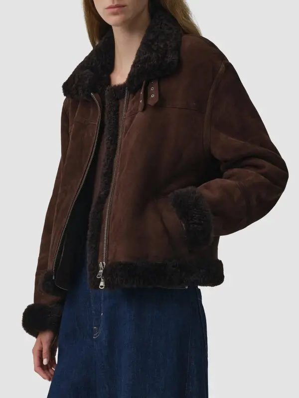Simkhai Cassia Shearling-trim Suede Crop Jacket