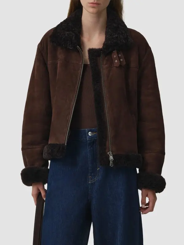 Simkhai Cassia Shearling-trim Suede Crop Jacket