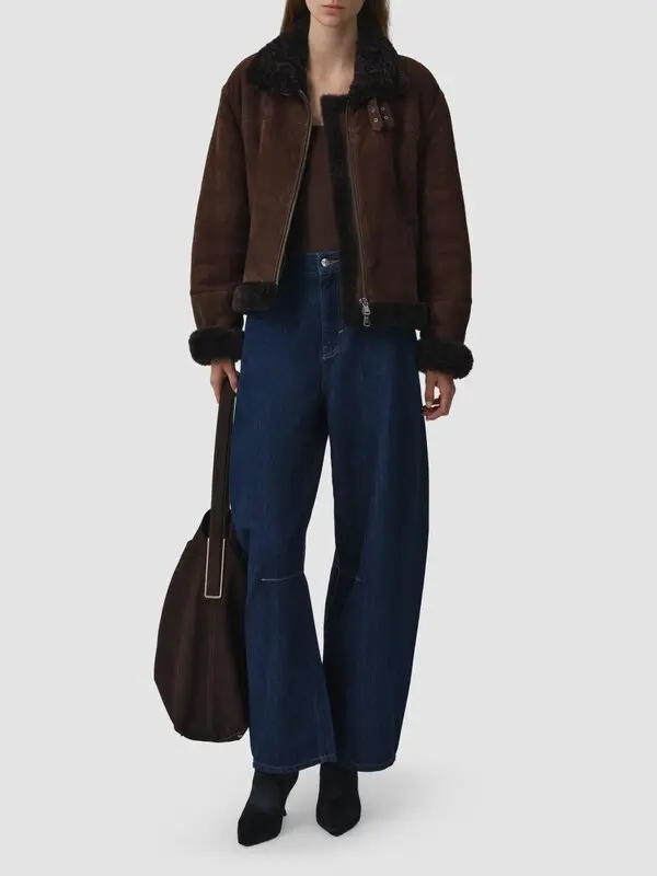 Simkhai Cassia Shearling-trim Suede Crop Jacket