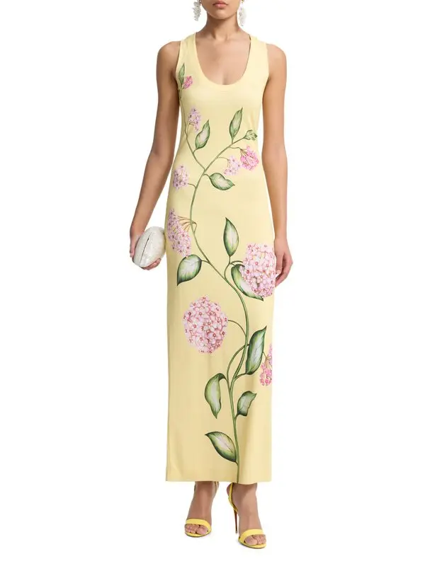 Oscar De La Renta Porcelain Flower Jersey Gown