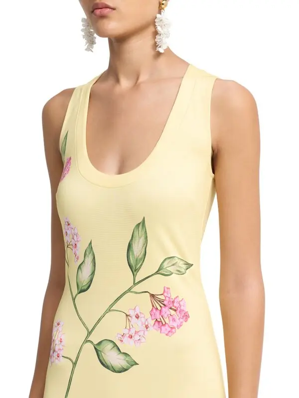 Oscar De La Renta Porcelain Flower Jersey Gown