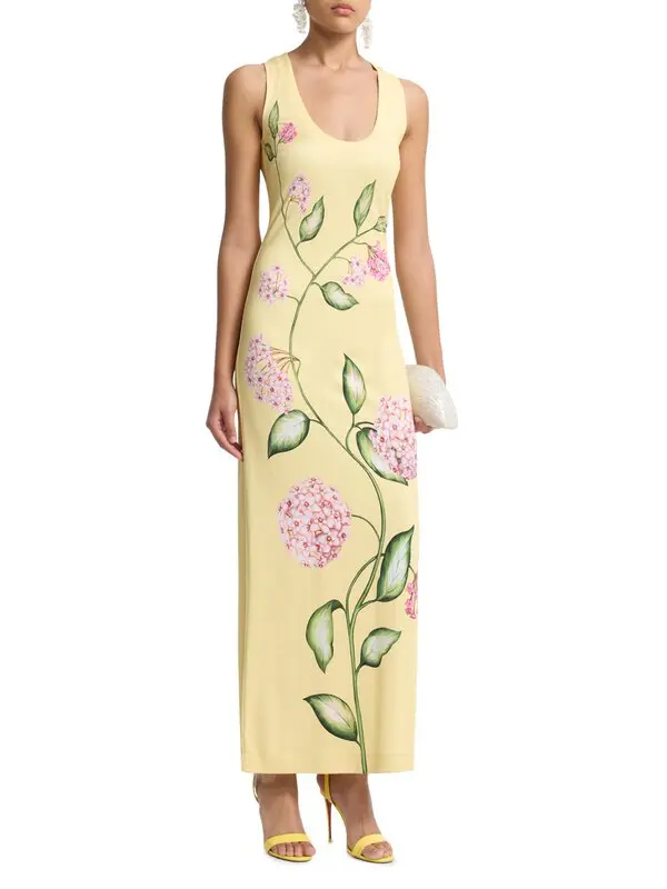 Oscar De La Renta Porcelain Flower Jersey Gown