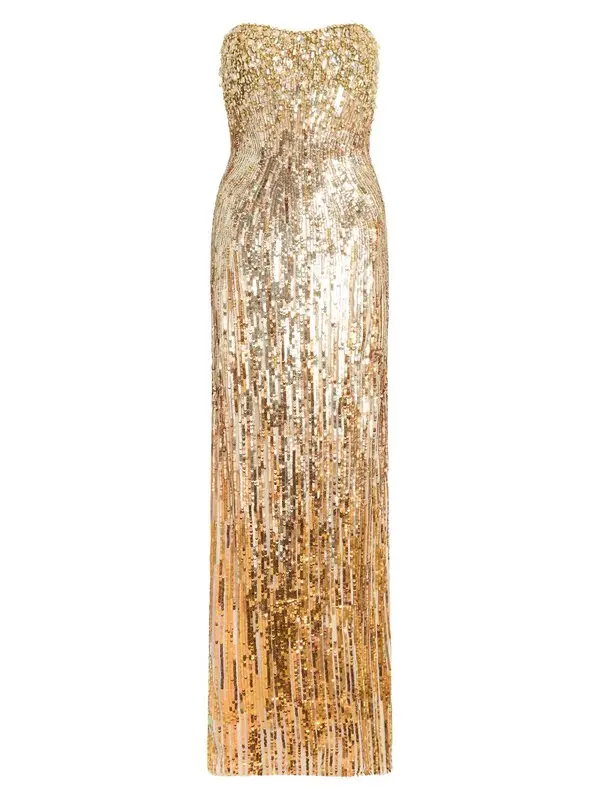 Jenny Packham Cesonia Embellished Strapless Column Gown - Illusion