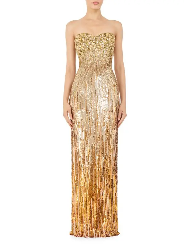 Jenny Packham Cesonia Embellished Strapless Column Gown