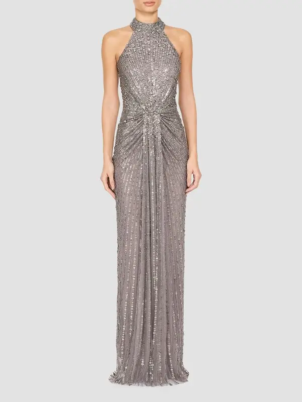 Jenny Packham Whisper Sequin-embellished Halter Gown