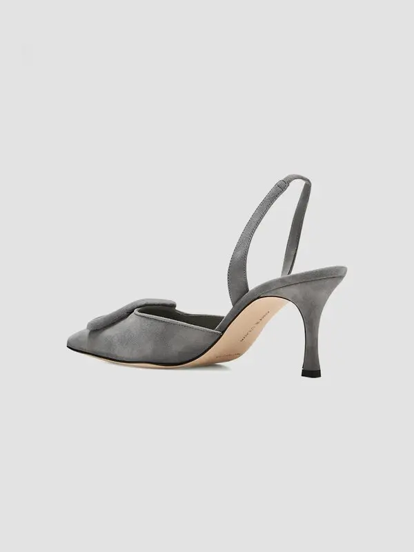 Manolo Blahnik Maysli 70mm Suede Buckle Slingback Pumps
