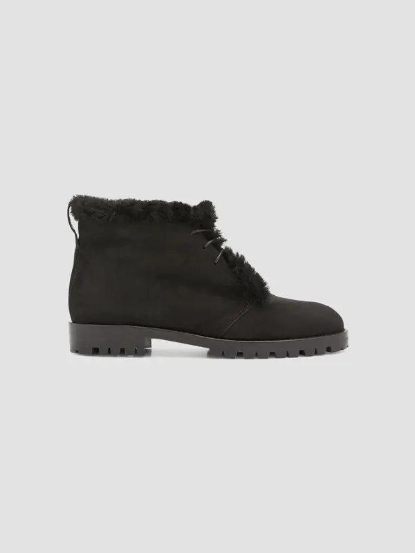 Manolo Blahnik Mircus Suede & Shearling Ankle Boots - Black
