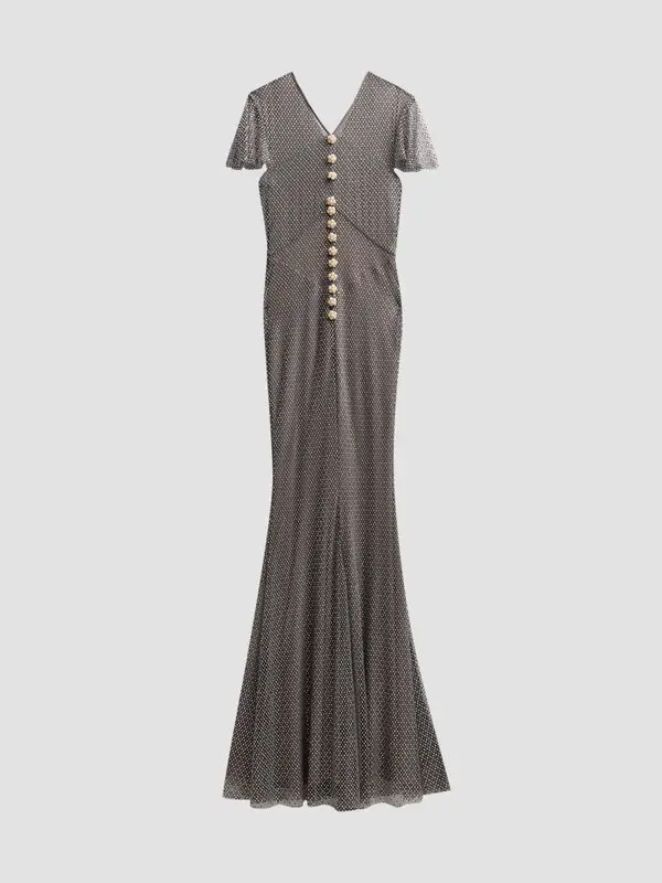 SELF-PORTRAIT Rhinestone Fishnet Mesh Mermaid Maxi Dress