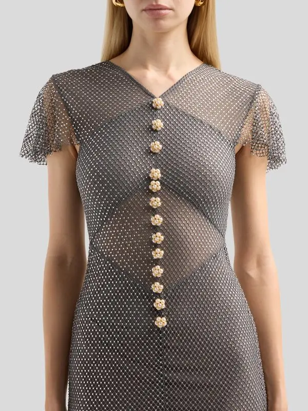 SELF-PORTRAIT Rhinestone Fishnet Mesh Mermaid Maxi Dress